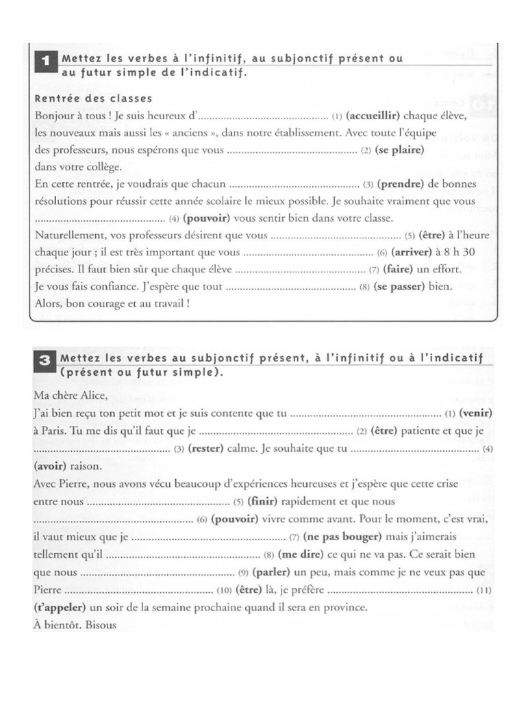 Subjonctif - 2 Exercices | PDF