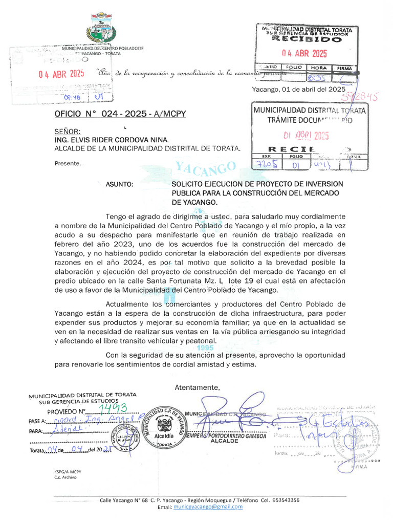 Oficio N°024 Solicito Ejecucion de Proyecto | PDF