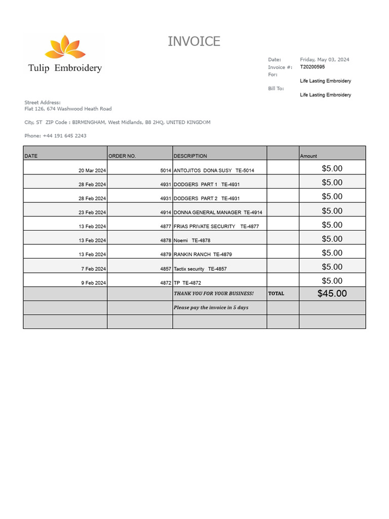 Life Lasting Embroidery - Invoice | PDF