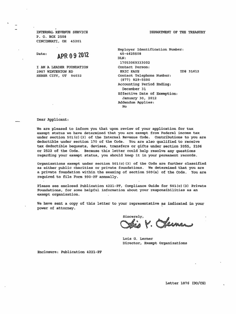 IRS Determination Letter | PDF | 501(C) Organization | Internal Revenue Service