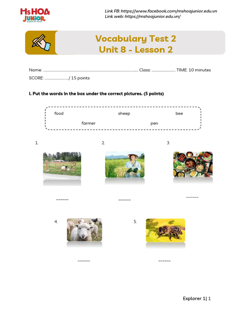 Vocabulary Test for Kids: Unit 8 | PDF | Domesticated Animals