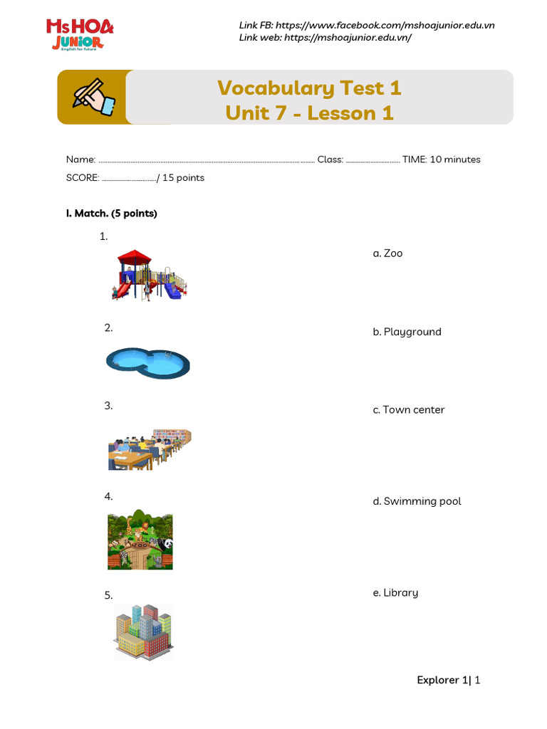 Vocab Test 1 - Unit 7 - Lesson 1 | PDF