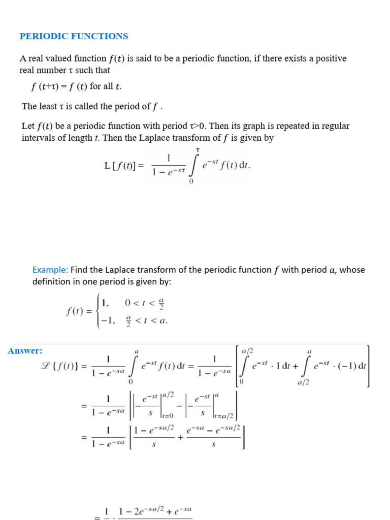 Laplace Transform of Periodic Functions | PDF