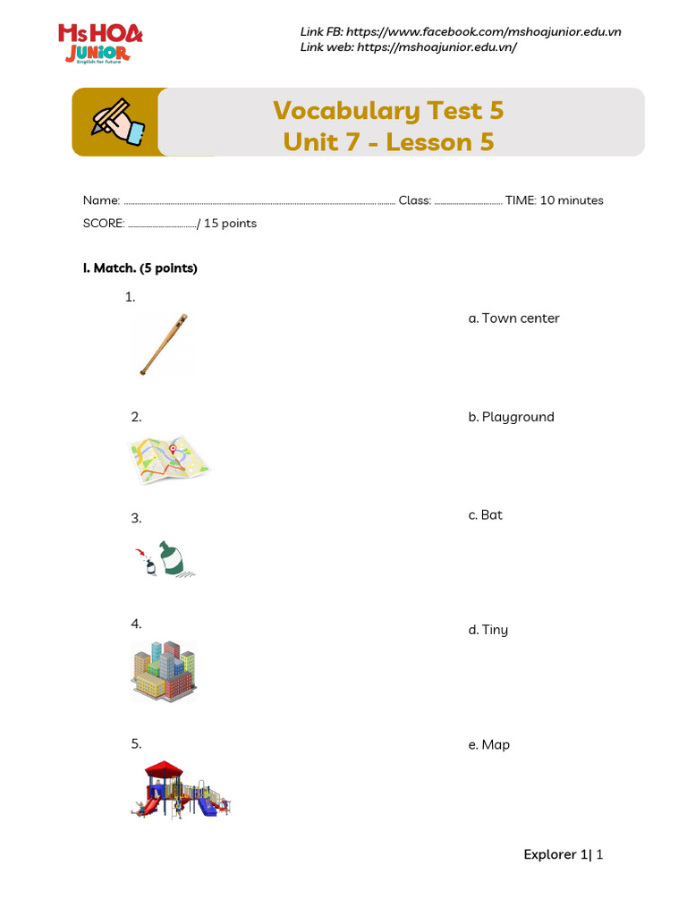 Vocab Test 5 - Unit 7 - Lesson 5 | PDF