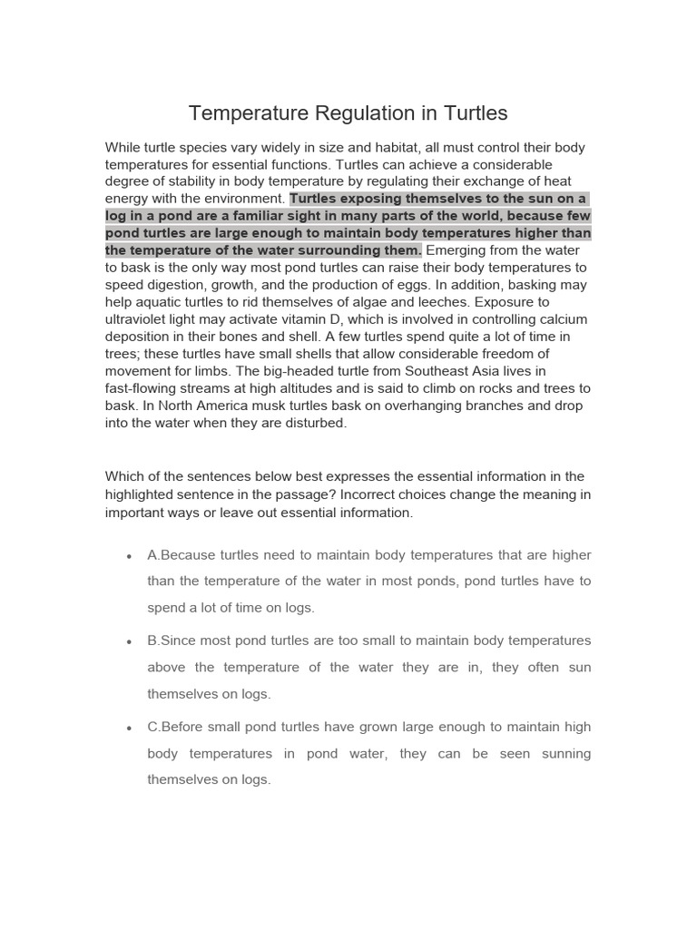 Temperature Regulation in Turtles | PDF | Turtle | Thermoregulation