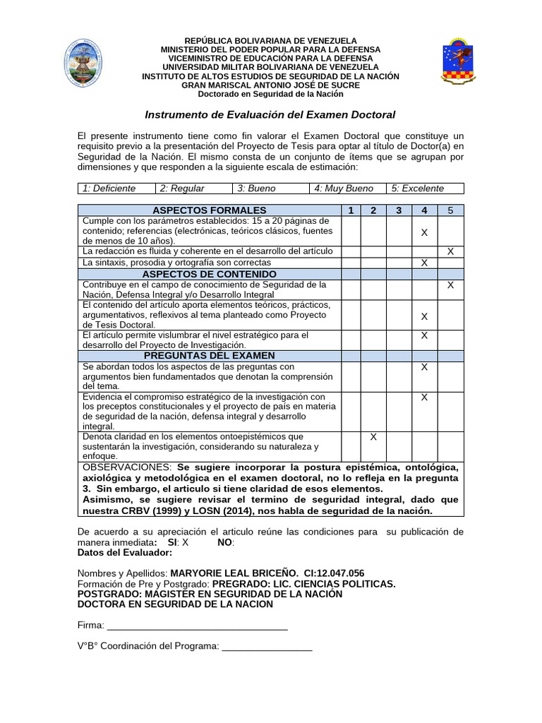 Evaluacion MARCANO | PDF | Venezuela | Doctorado