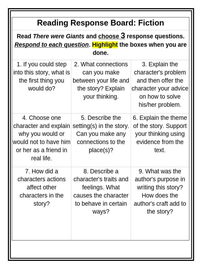 Fiction Choice Board | PDF