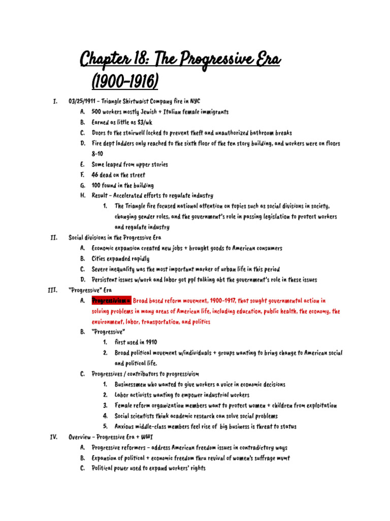 AP U.S. History Chapter 18 Notes | PDF | Progressivism In The United ...