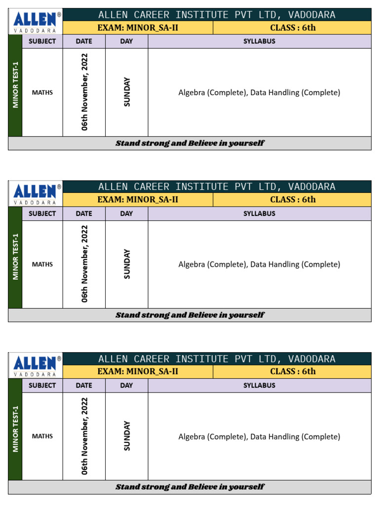 Minor - 01 - SA - II - Class - 06 - Syllabus Allen | PDF