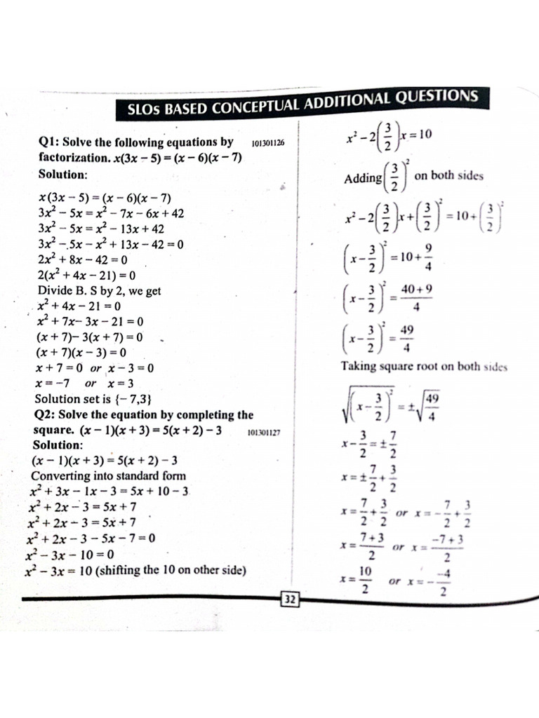 10th Maths SLO Base Questions by Iftikhar Ahmed | PDF