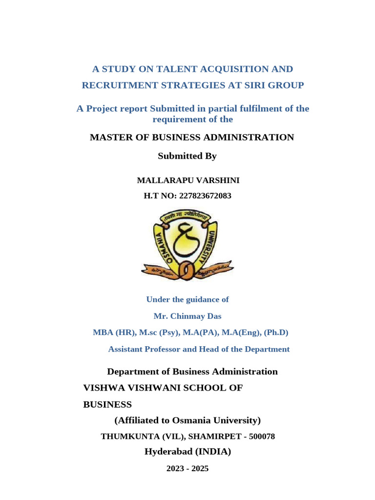 Varshini Final Project CD | PDF | Recruitment | Employee Retention