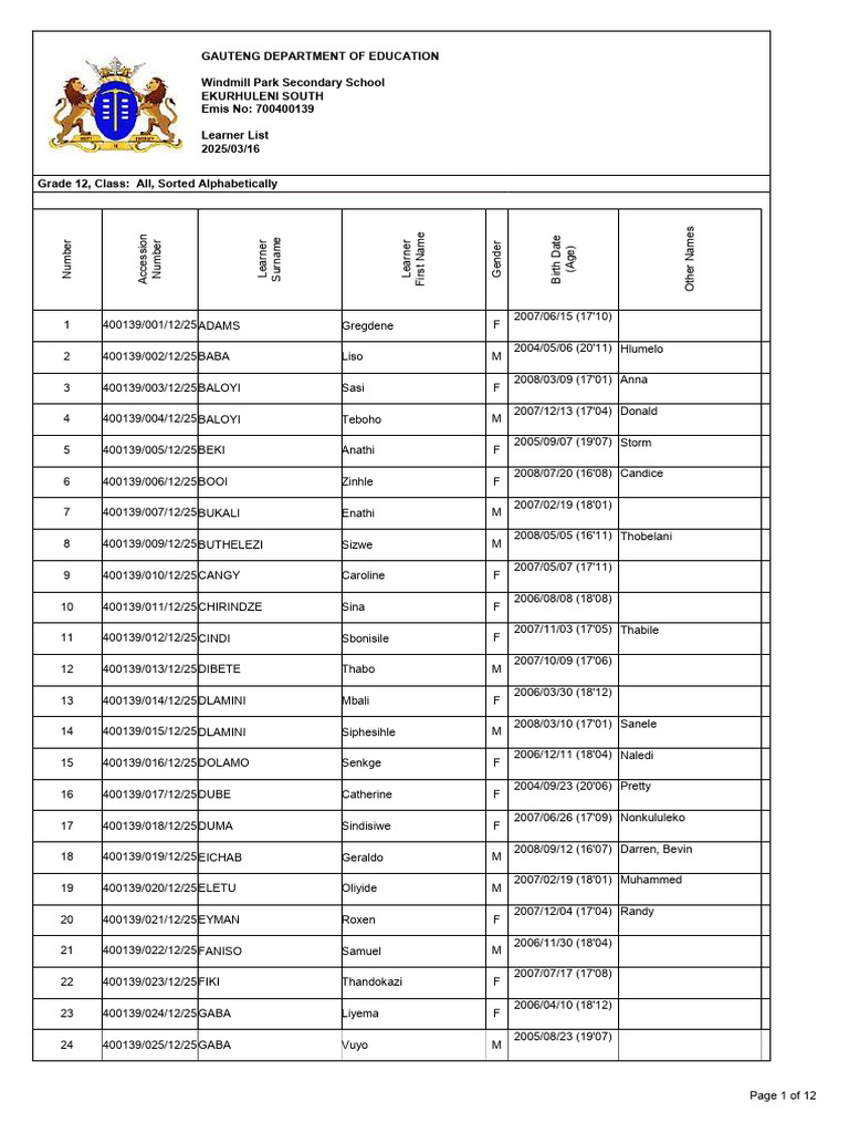Gr. 12 Learner Info | PDF