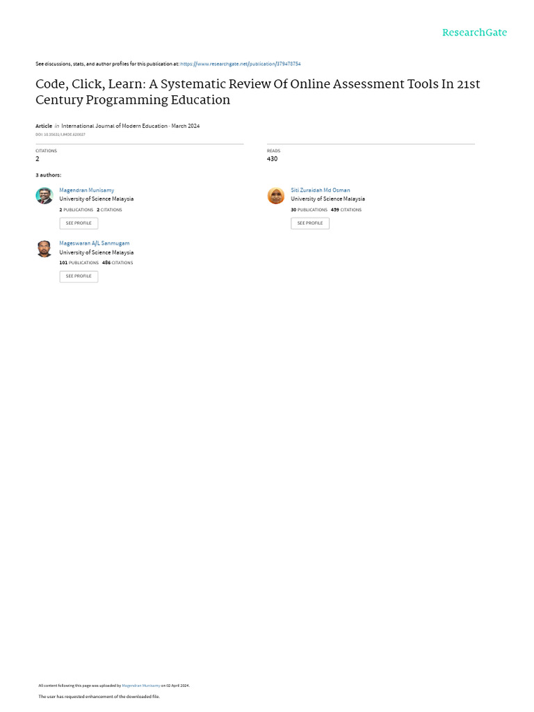 Code, Click, Learn: A Systematic Review of Online Assessment Tools in ...