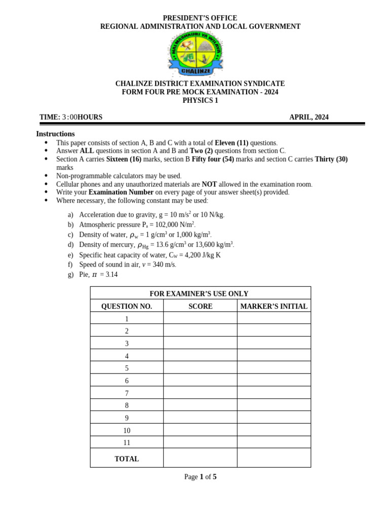 f.iv Pre-mock Physics Exam | PDF | Electromagnetic Induction | Physical ...