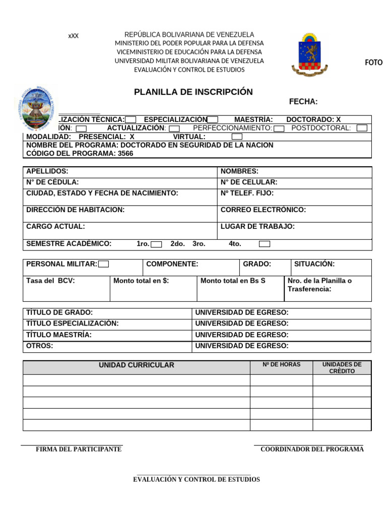 Planilla de Inscripcion | PDF