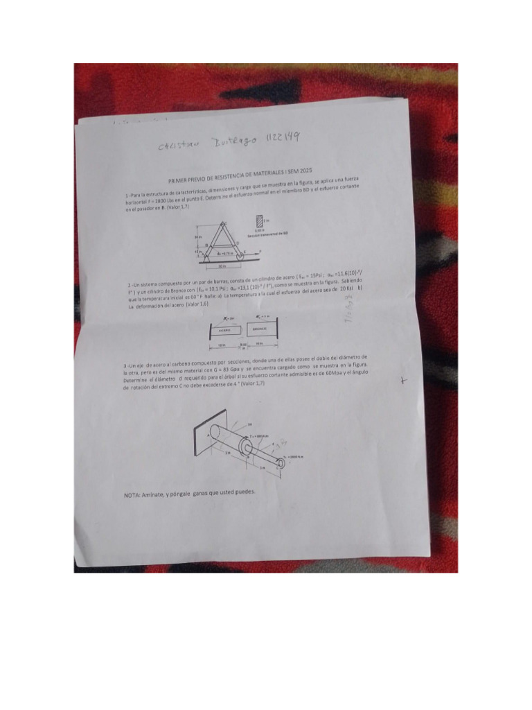 Primer Previo Resistencia de Materiales | PDF