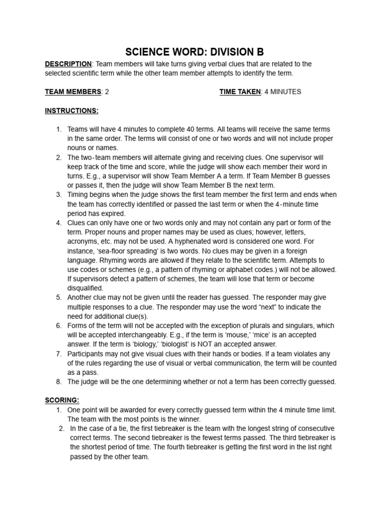 Science Term Guessing Game Rules | PDF | Word | Morphology