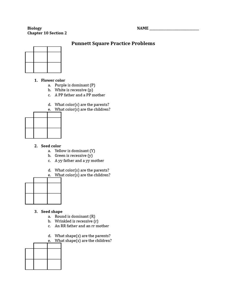 CH 10 Punnett Square Practice | PDF | Dominance (Genetics) | Genotype