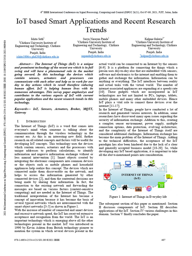IoT Based Smart Applications and Recent Research Trends | PDF | Internet Of Things | Computer ...