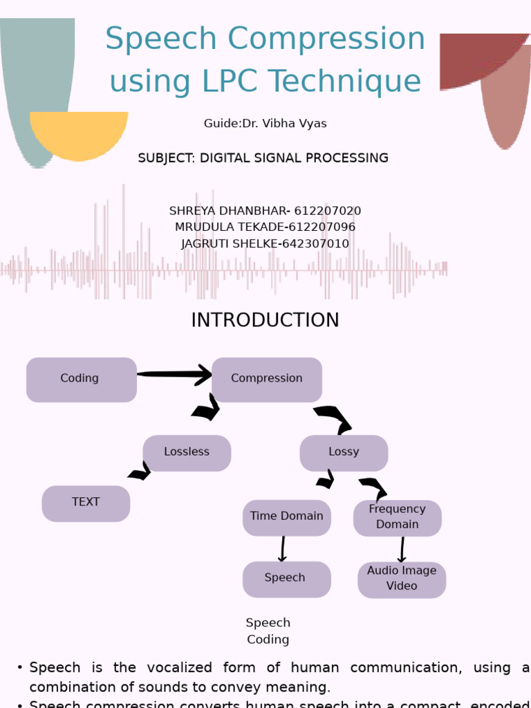 Speech Compression Using LPC Technique: Subject: Digital Signal Processing | PDF | Data ...