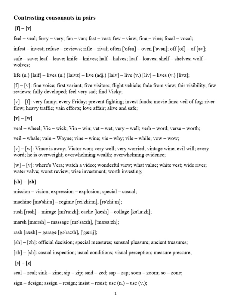 Contrasting Consonants in Pairs | PDF