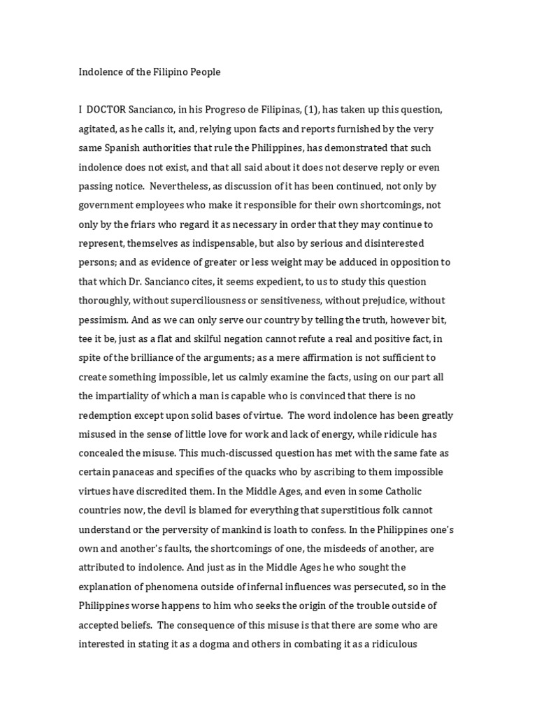 Indolence of The Filipino People | PDF