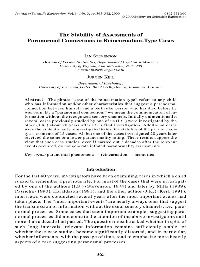 Stability of Paranormal Assessments in Reincarnation Cases | PDF ...