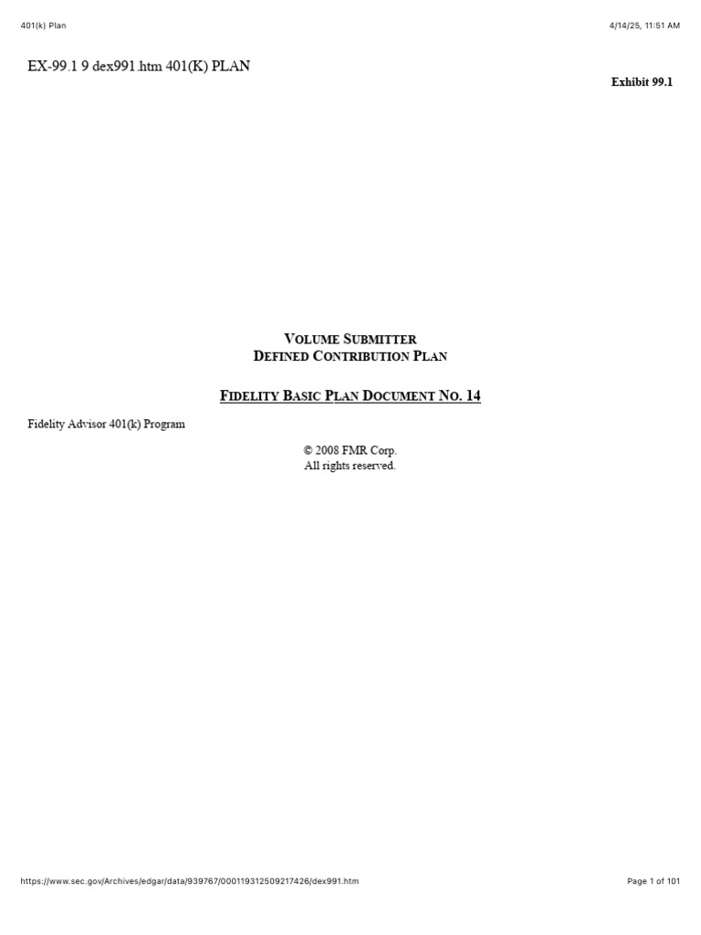 Fidelity 401(k) Plan | PDF | Cost Of Living | 401(K)