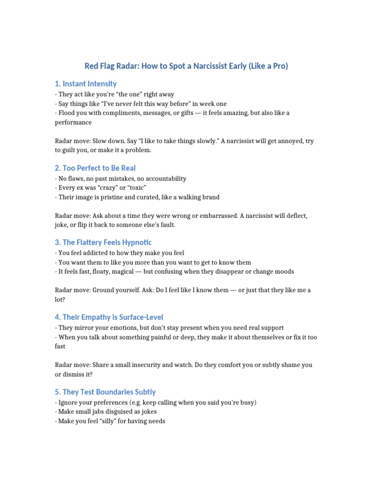 Red Flag Radar Narcissist Checklist | PDF