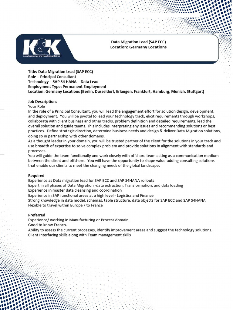 JD - Data Migration Lead (SAP ECC) | PDF | Business | Information ...