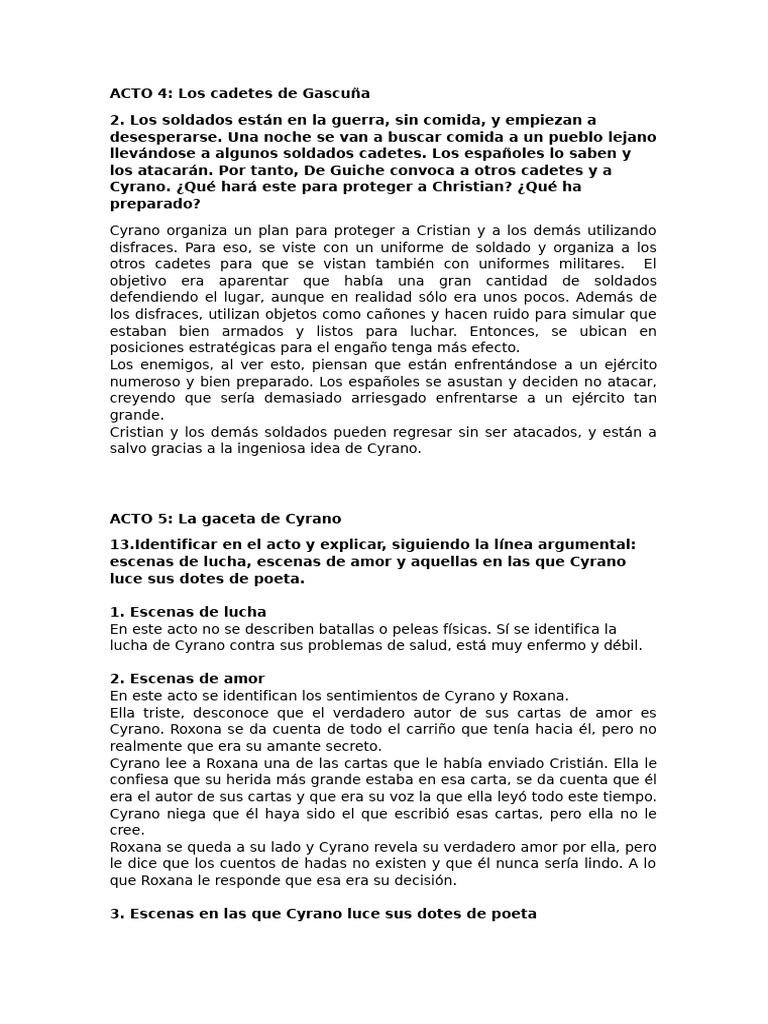 ACTO 4 PREGUNTA 2 CYRANO. PREGUNTA 13 Y CUADRO | PDF | Pinturas | Amor