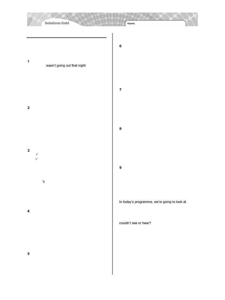 Sol Gold Int Progress Test Unit 8B Answer Key | PDF