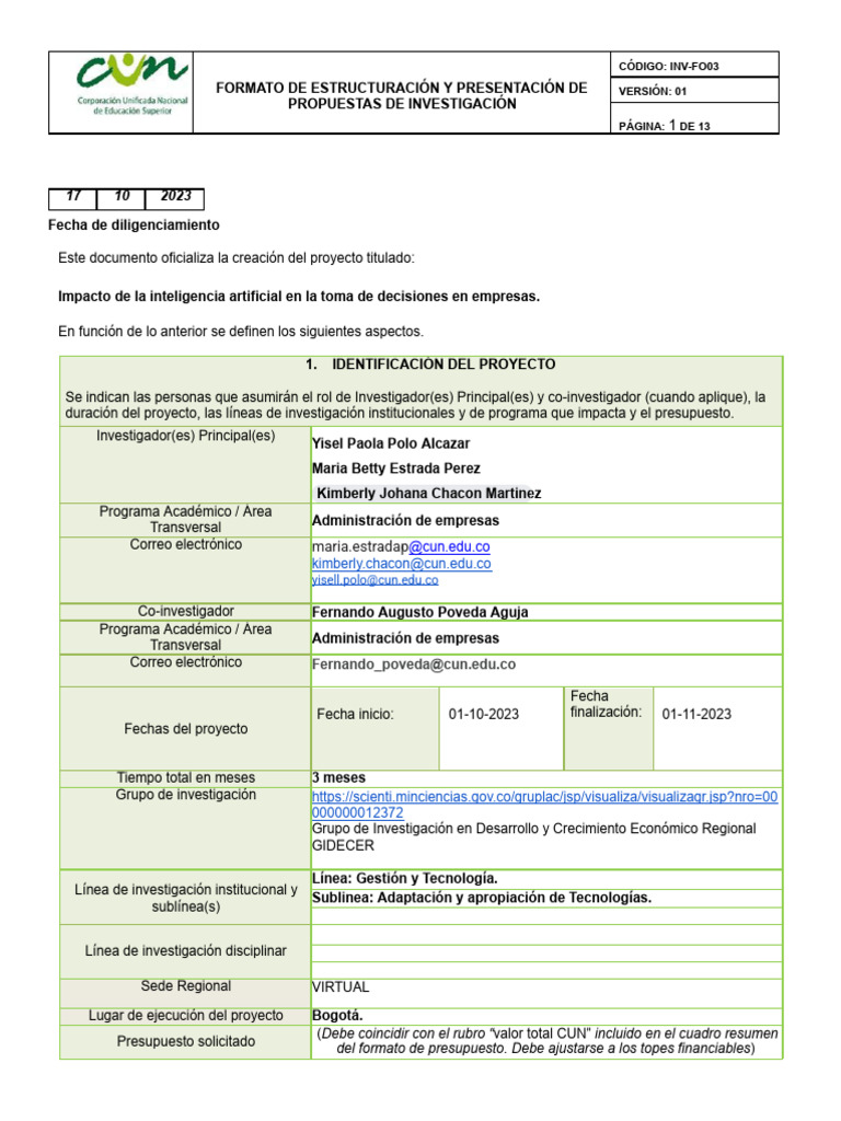 Formato Proyecto de ICTA | PDF | Inteligencia artificial | Inteligencia (IA) y semántica