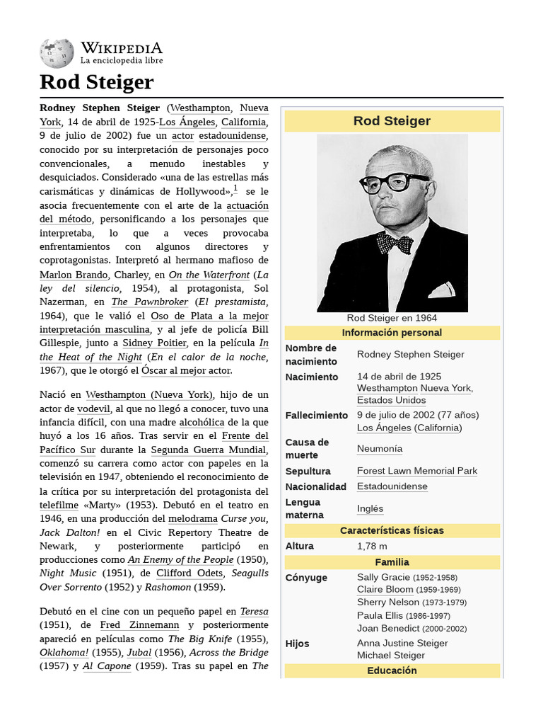 Biografía de Rod Steiger, actor icónico | PDF