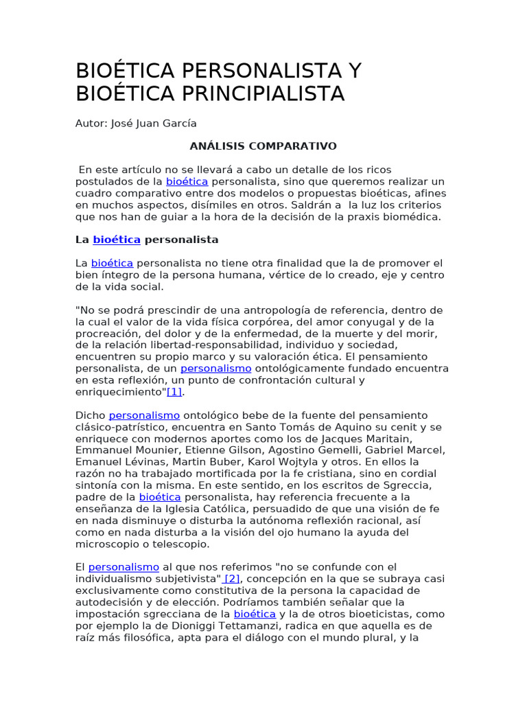 Bioética Personalista y Bioética Principialista | PDF | Bioética ...