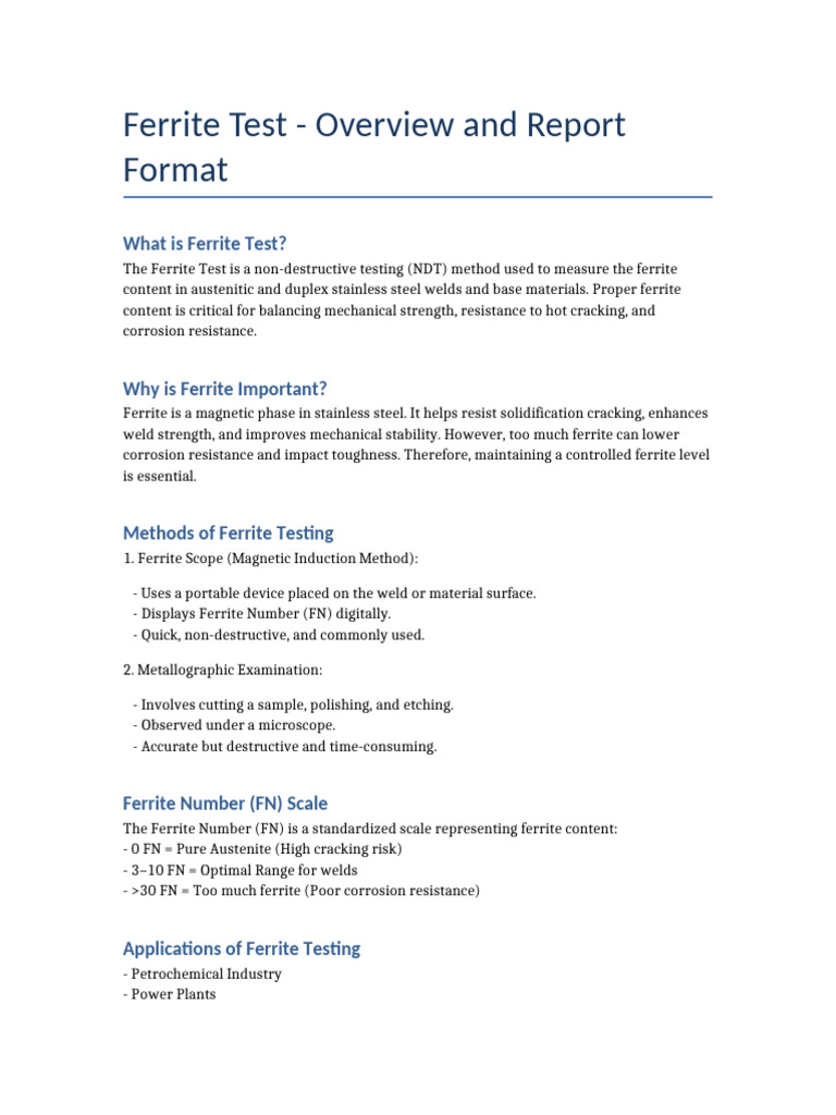 Ferrite Test Overview and Report | PDF