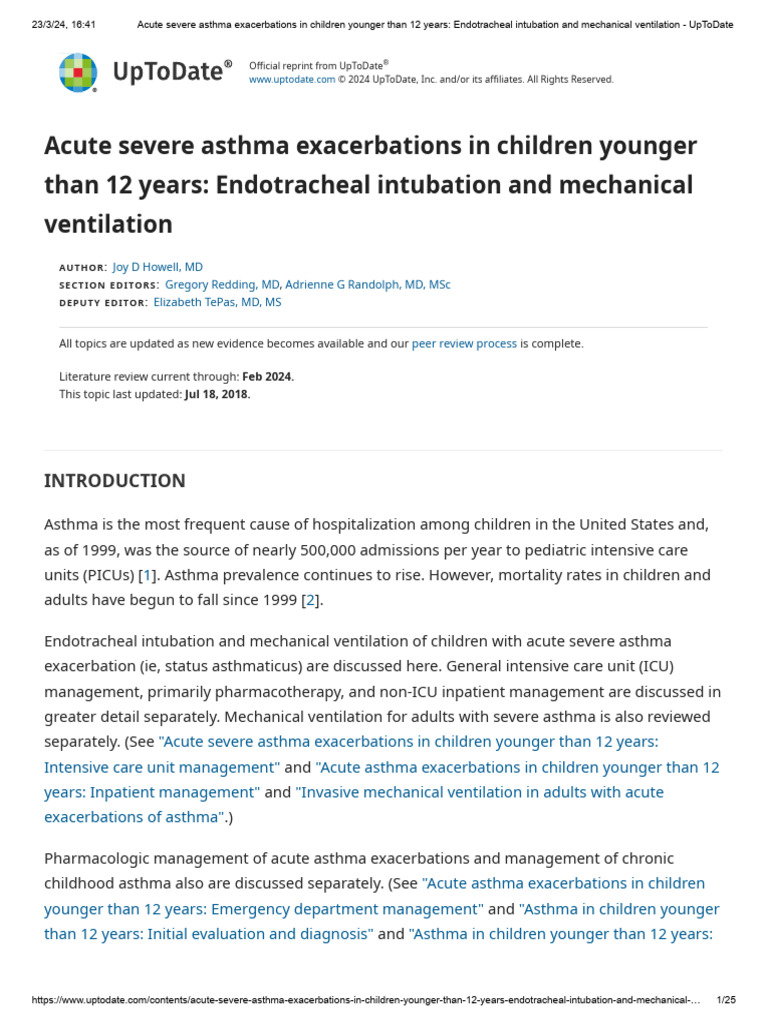 Acute Severe Asthma Exacerbations in Children Younger Than 12 Years ...