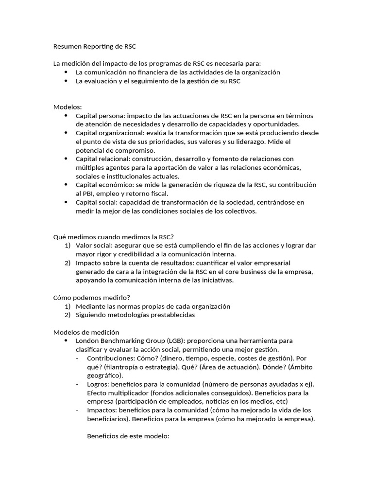 Resumen Reporting de RSC | PDF | Responsabilidad social corporativa | Business