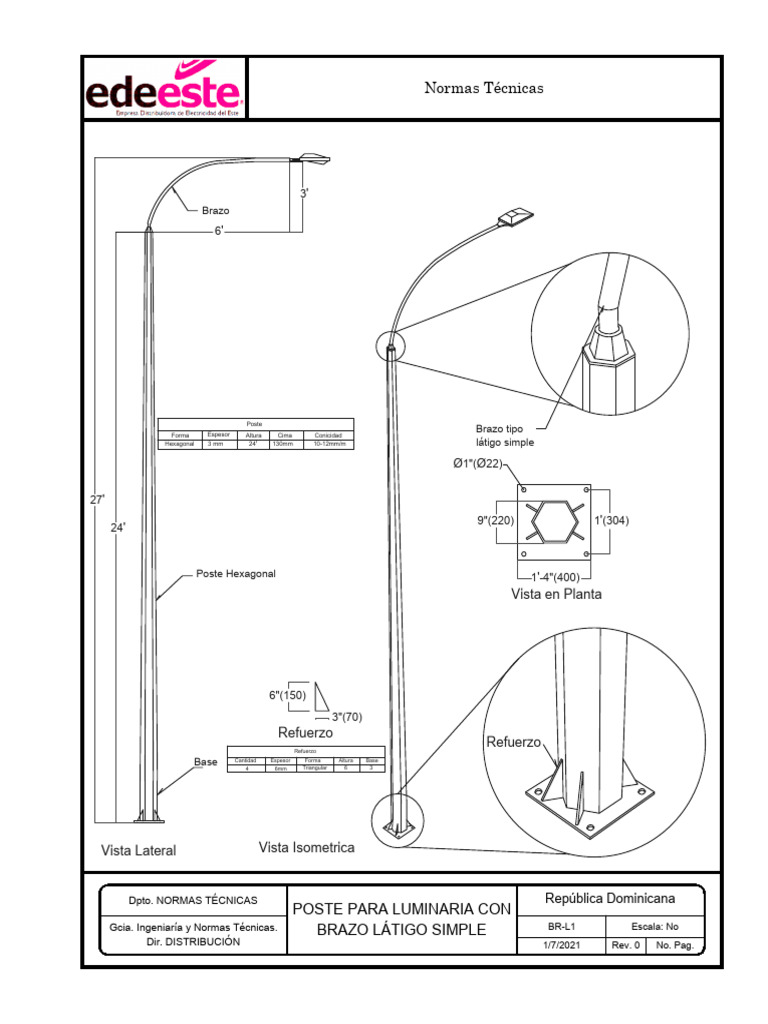 Poste Luminaria Brazo Látigo Simple | PDF