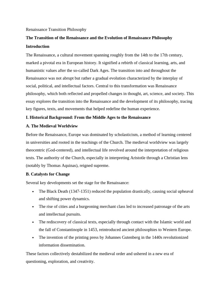 Renaissance Transition Philosophy | PDF | Renaissance | Marsilio Ficino