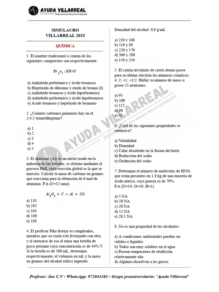 Simulacro - Química | PDF | Enlace químico | Ácido