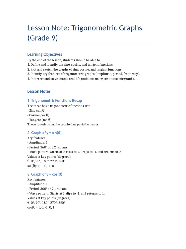Trigonometric Graphs for College Students | PDF
