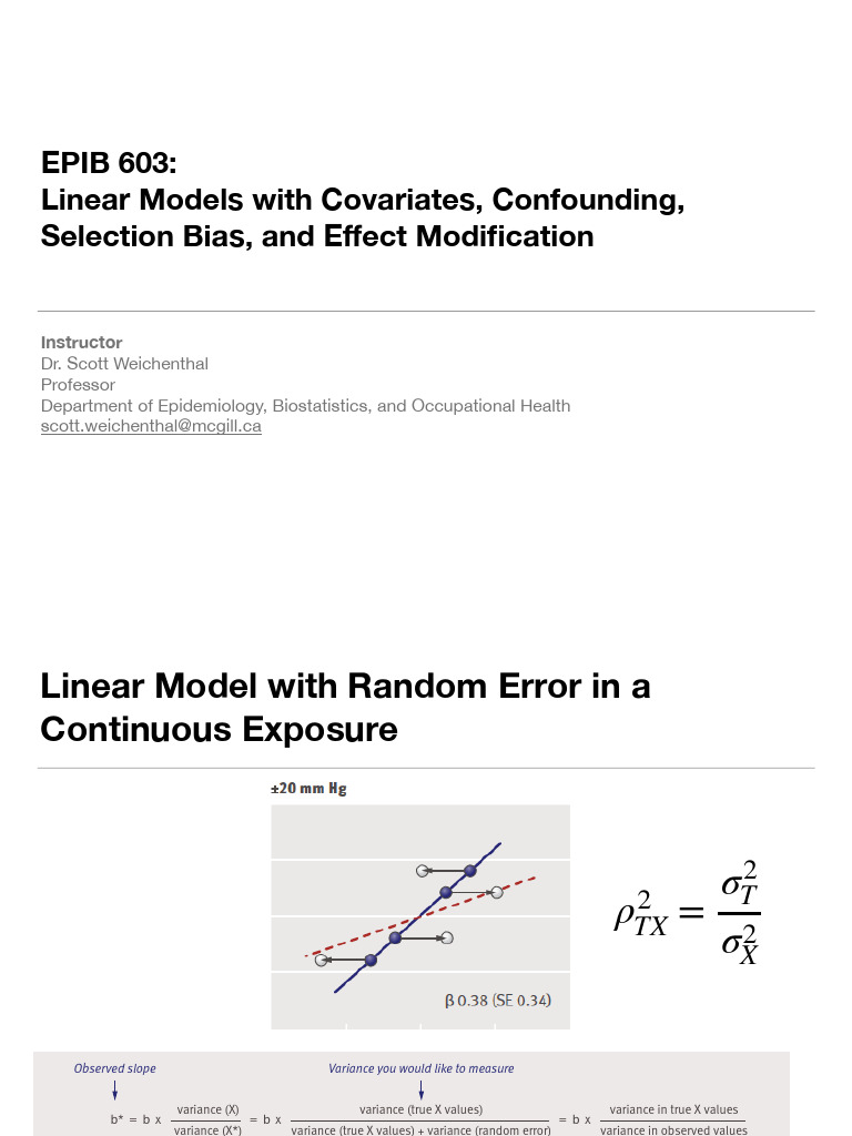 EPIB 603 Lecture 2 - Linear Models With Covariates | PDF | Errors And ...