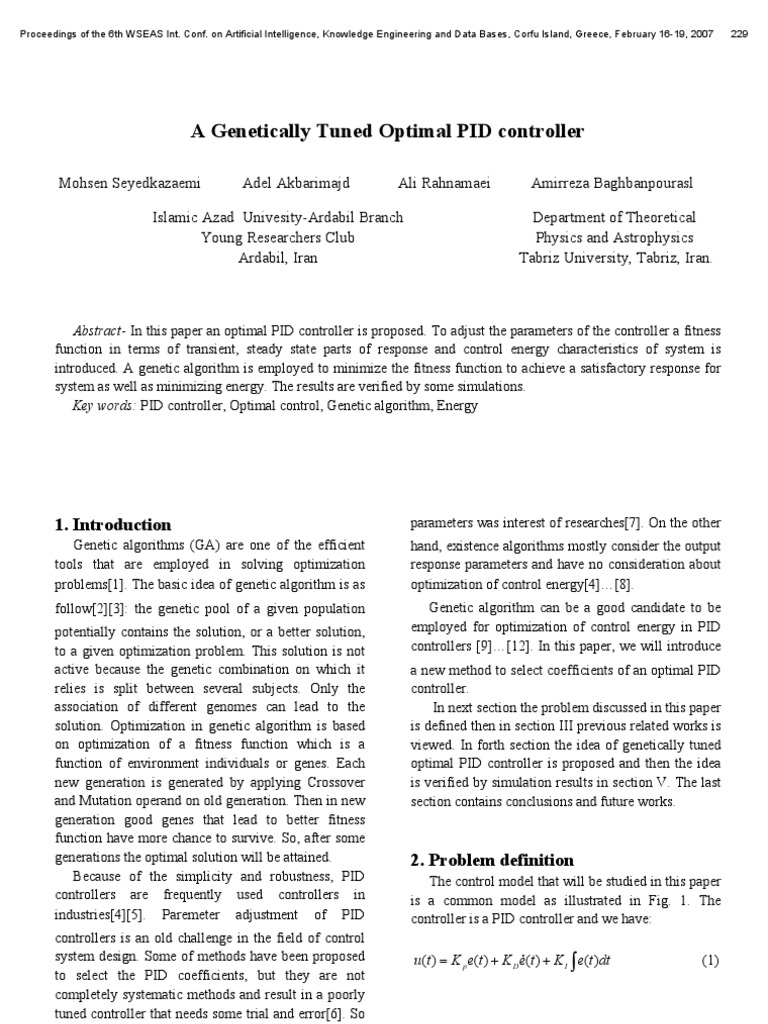 A Genetically Tuned Optimal Pid Controller Pdf Genetic Algorithm