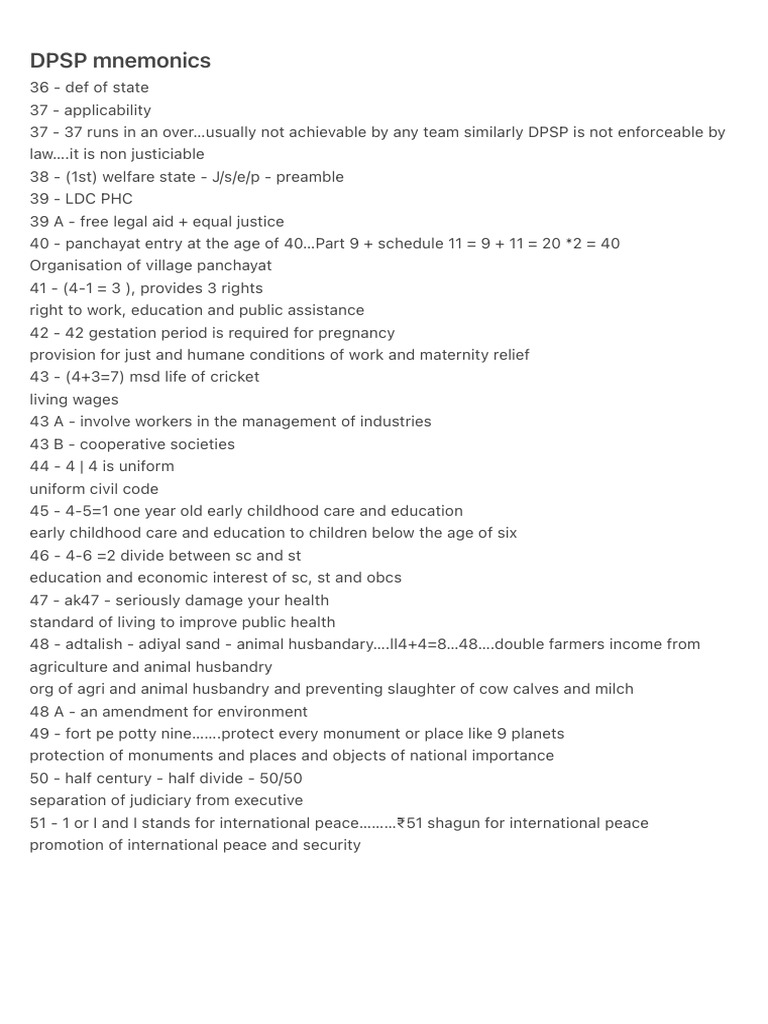 Mnemonics for DPSP Articles 36-51 | PDF