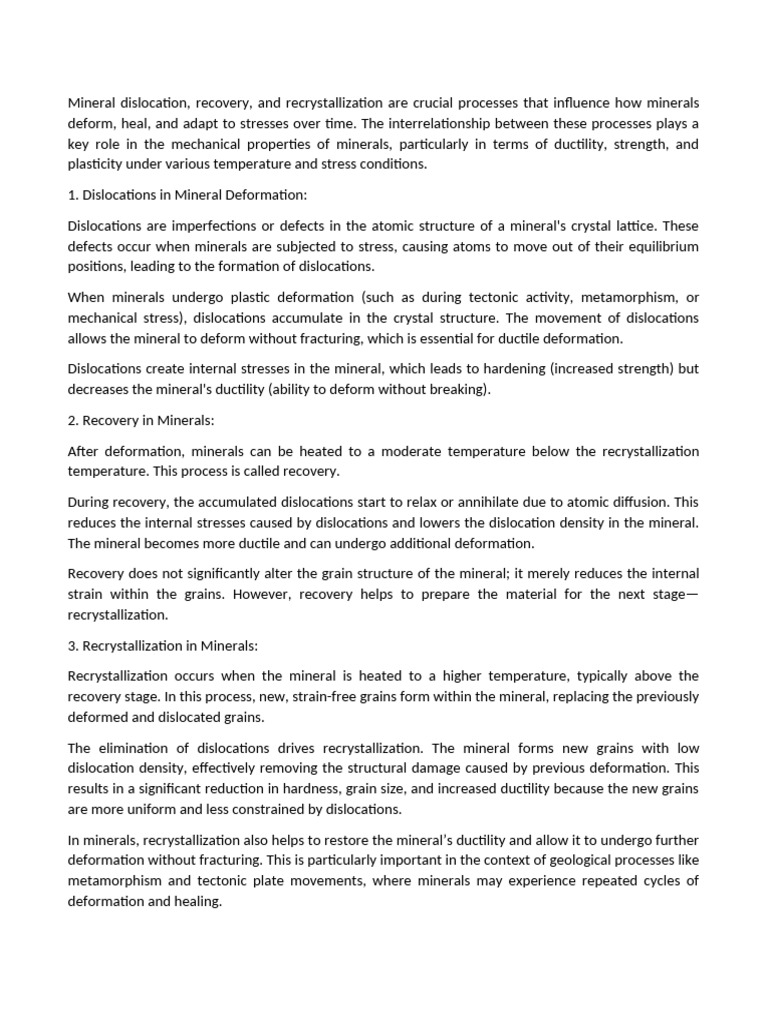Mineral Dislocation, Recovery and Recrystallization-AC | PDF | Dislocation | Ductility