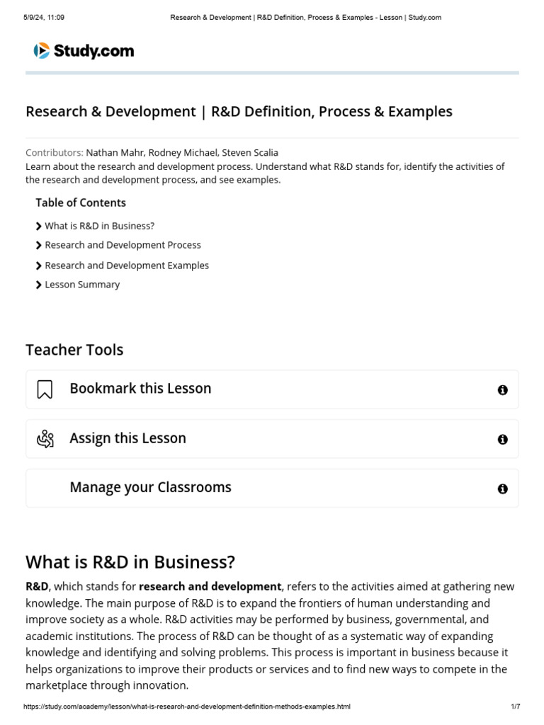Study - Research & Development - R&D Definition, Process & Examples | PDF | Basic Research ...