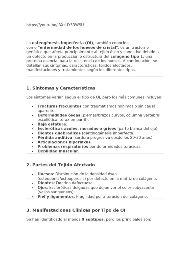 osteogénesis imperfecta | PDF | Hueso | Especialidades Medicas
