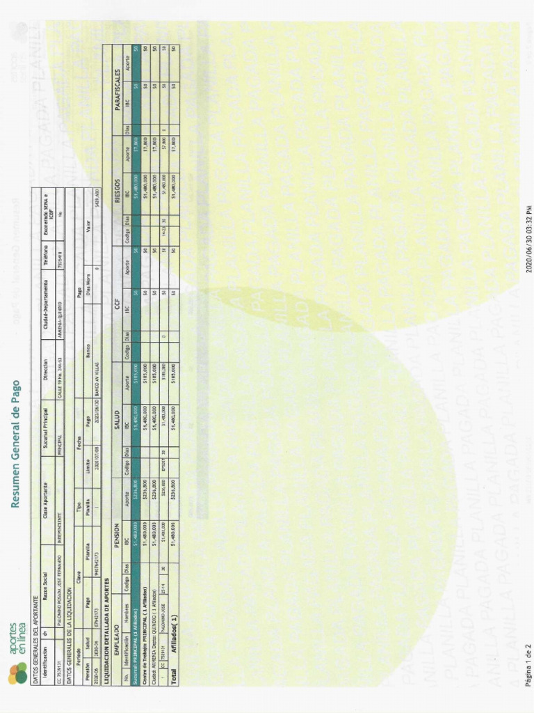 PLANILLA PILA JUNIO 2020 | PDF