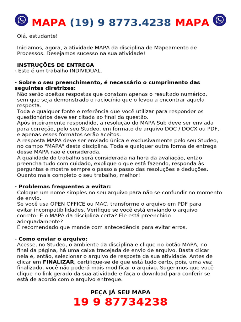Olá, Estudante! Iniciamos, Agora, A Atividade MAPA Da Disciplina de ...